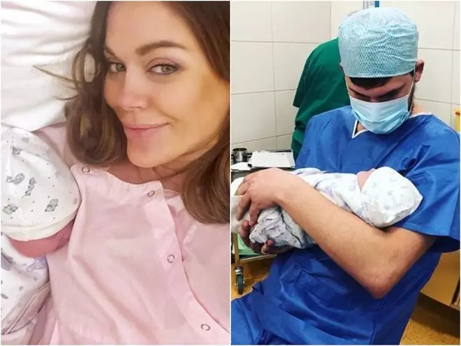Татјана Тершина со нејзиниот сопруг и новороденче