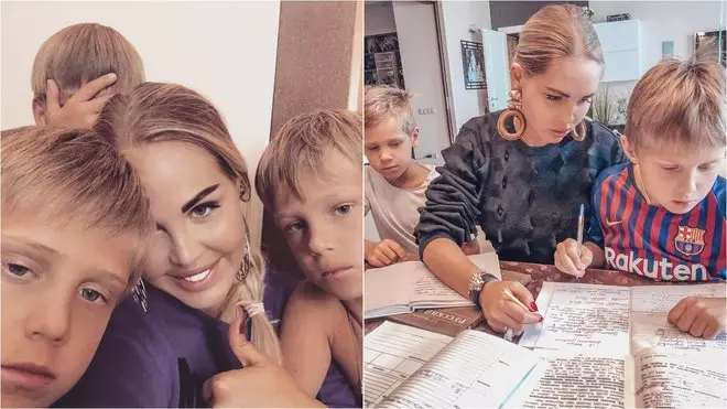 Maria Pogrebnyak with sons makes lessons