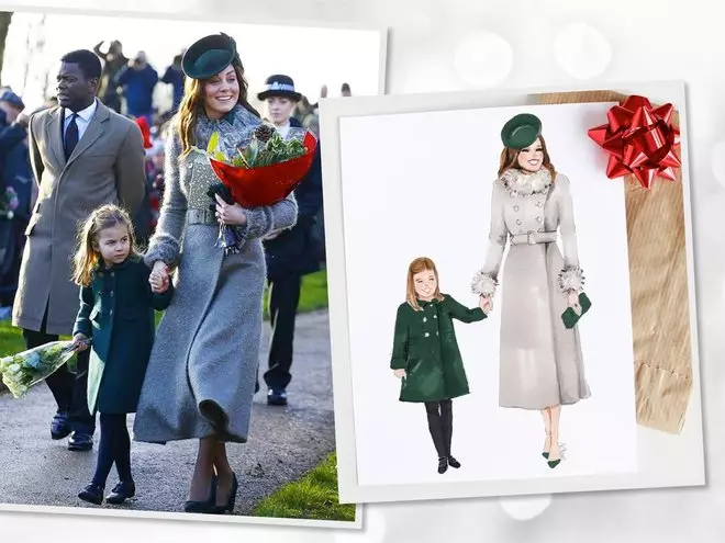 Princesa Charlotte e Kate Middleton en Christmas Culto 2019