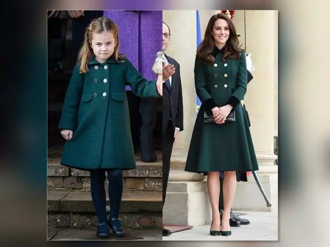 Putri Charlotte bola-bali gambar Kate Middleton ing jas ijo