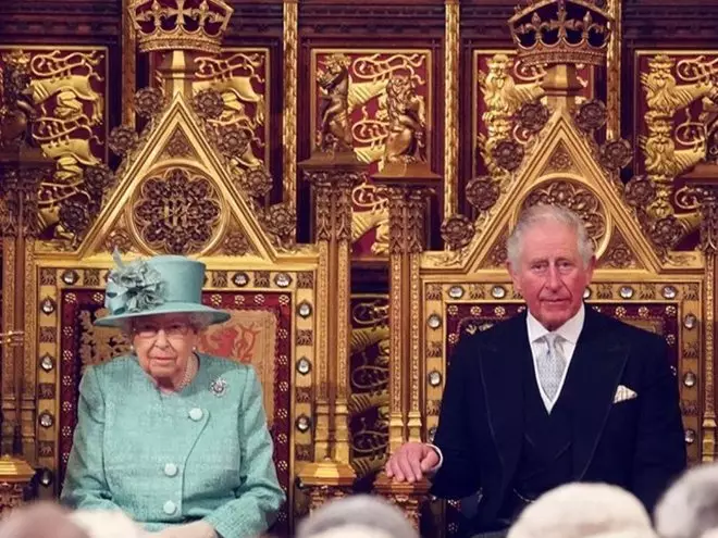 Queen Elizabeth 2 at Prince Charles.