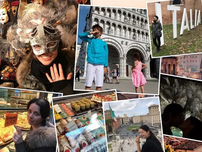 Marina Alexandrova mit Kindern und Ehemann Andrei Boltenko in Italien