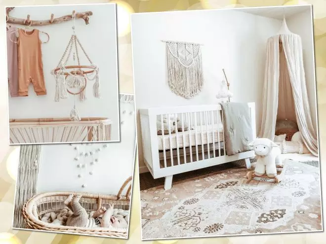 Wéi e Crèche am Stil vum Boho ze maachen - Faarwen, Materialien an Detailer vum Interieur 648770_1