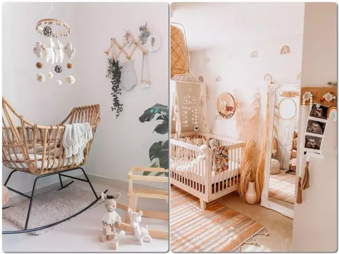 Wéi e Crèche am Stil vum Boho ze maachen - Faarwen, Materialien an Detailer vum Interieur 648770_2