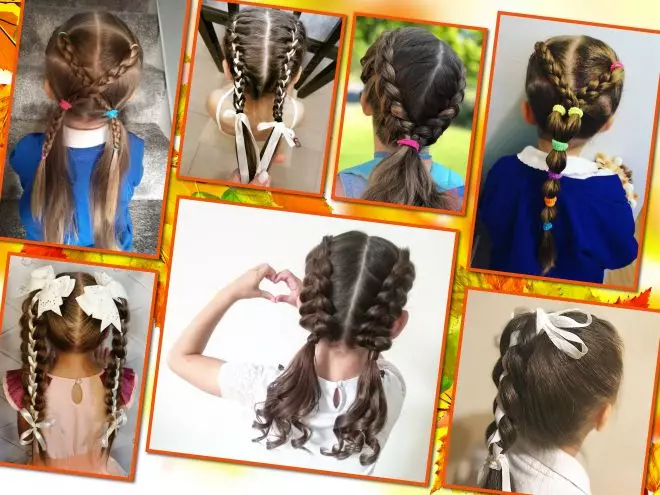 Gaya rambut menyang sekolah - Braids, Bundles, Buntut 793152_2