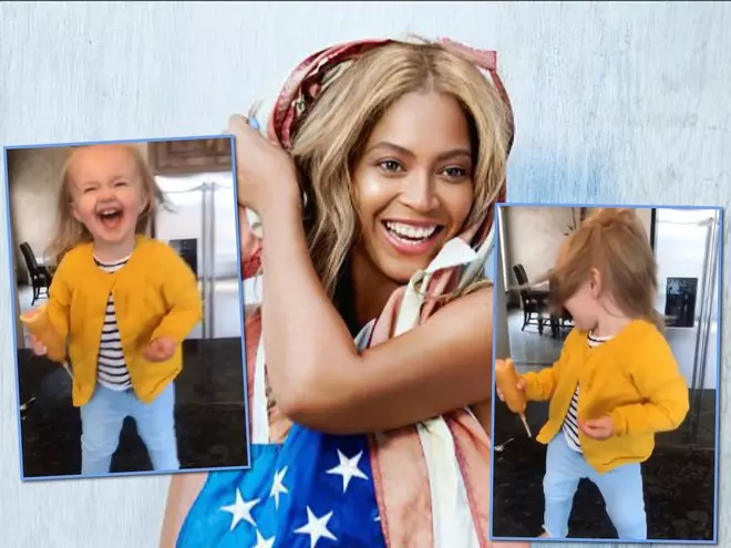 Zweijähriger Mädchenwinkelzweig unter dem Song Beyonce 93588_1