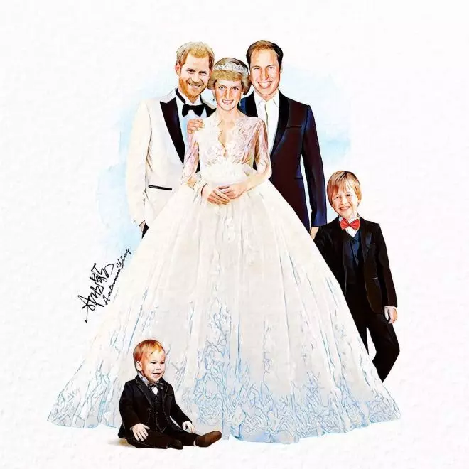 Artis itu mencipta kolaj Puteri Diana dengan anak-anak dan cucu 964389_2